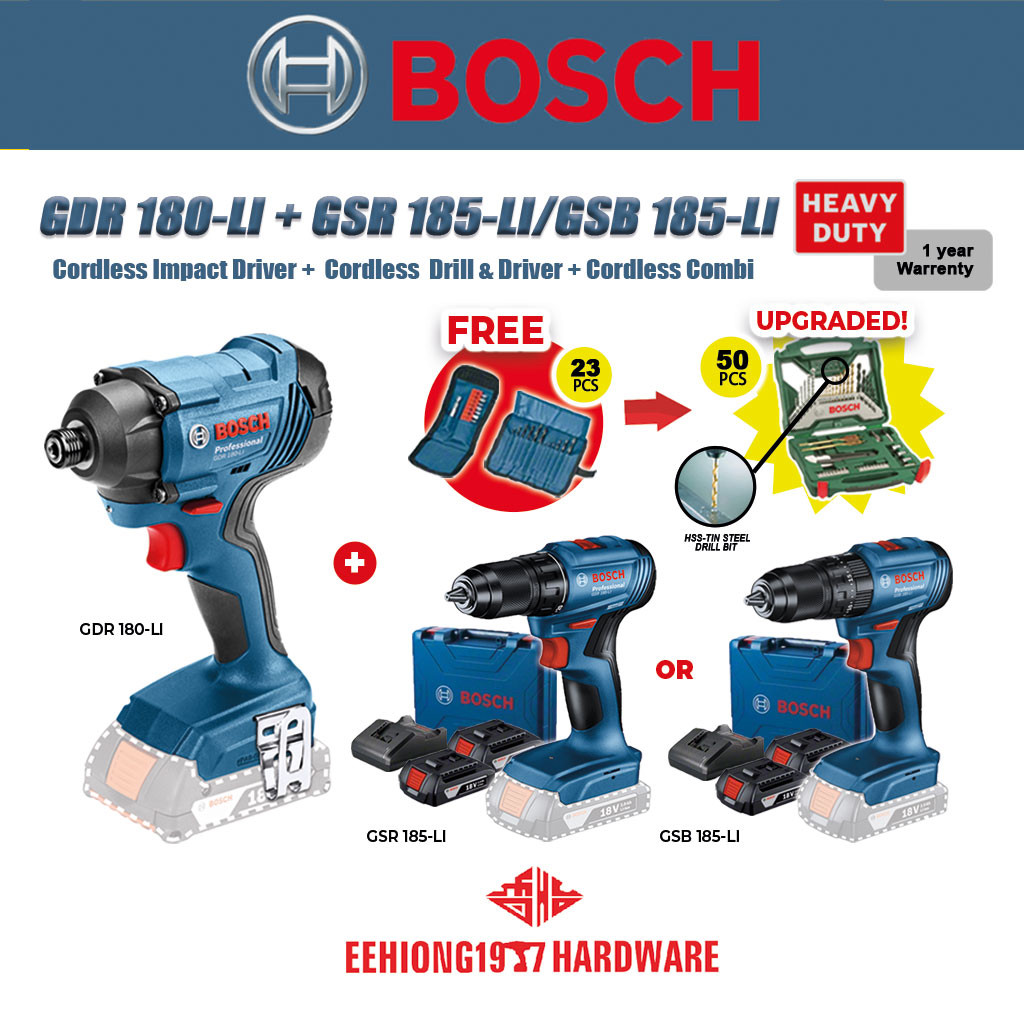 BOSCH 18V GDR 180-LI Cordless Impact Driver GSB 185-LI Cordless Combi ...