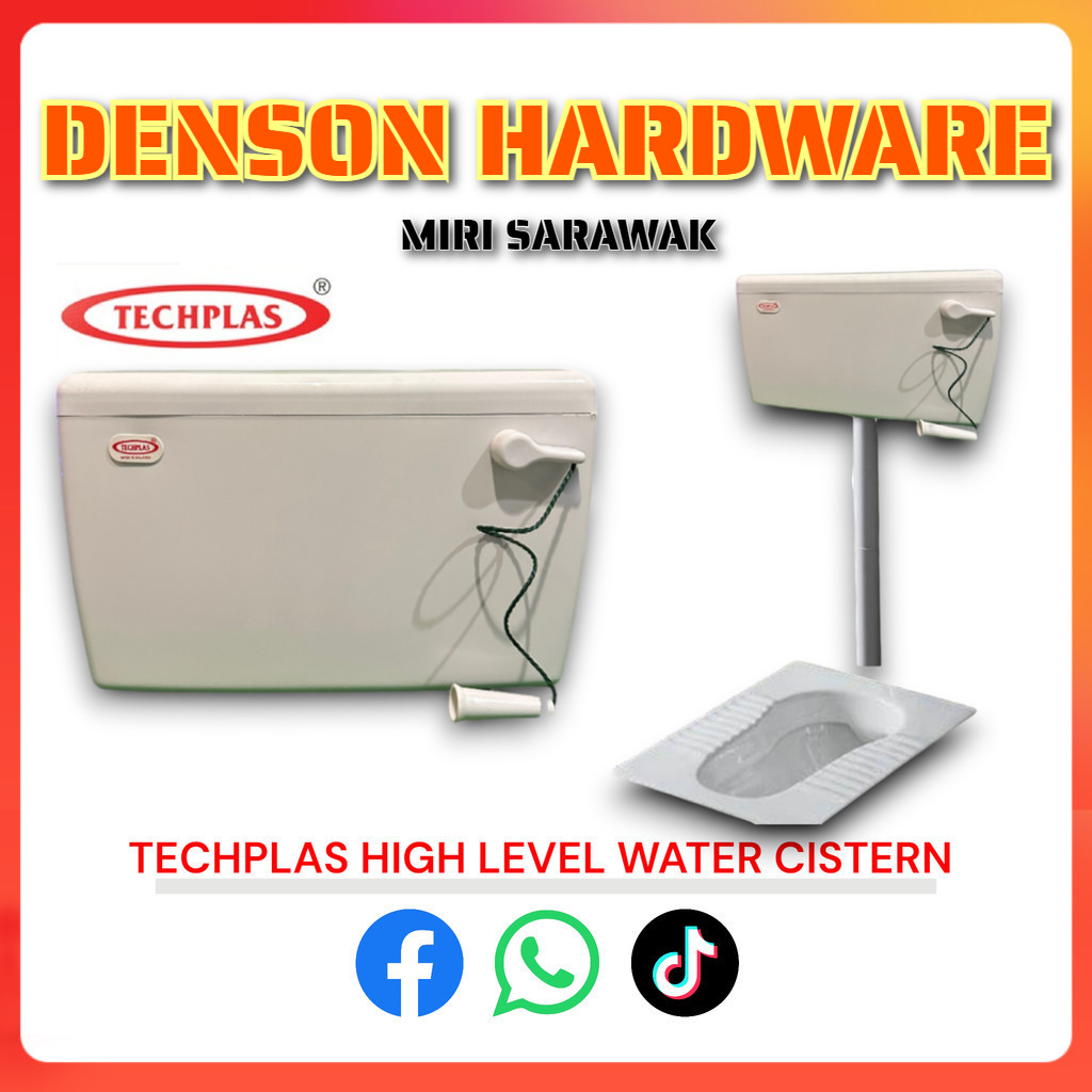 TECHPLAS ll High Level Plastic Cistern Toilet / Pam Tandas Kotak Jamban ...