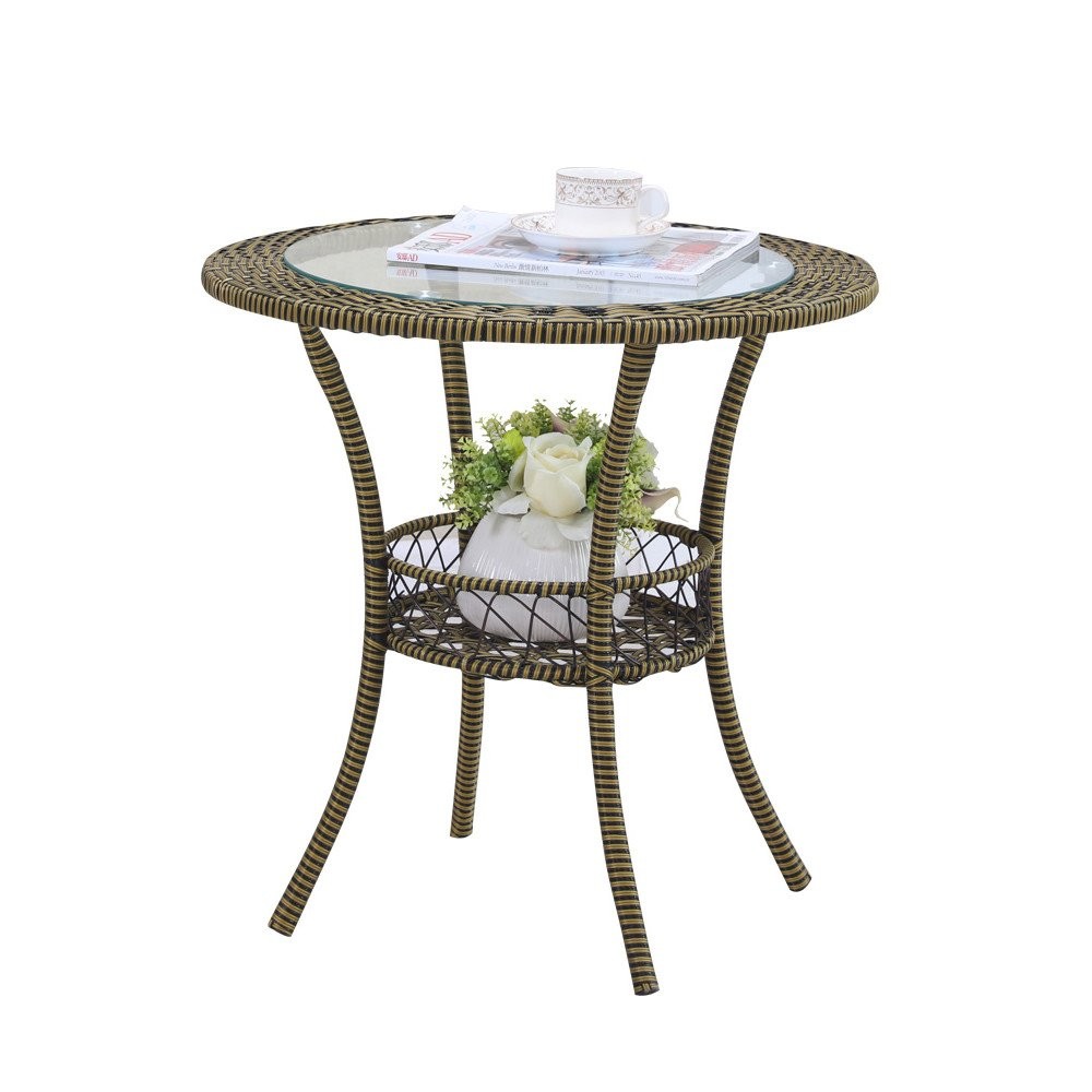 Simple Modern Balcony Storage Small Round Table Rattan Glass Coffee ...