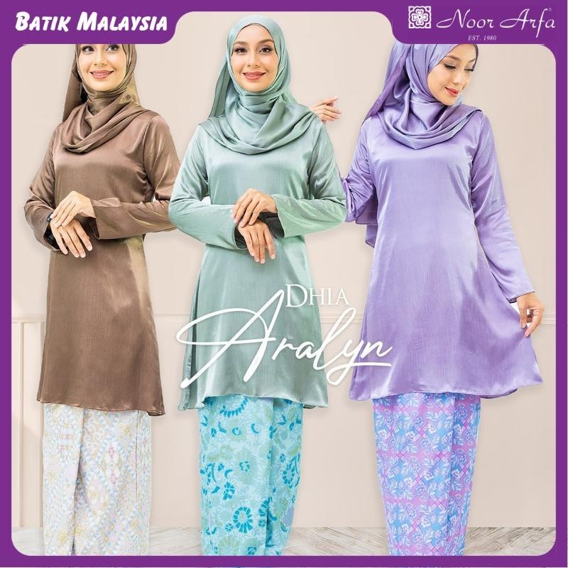 NOOR ARFA Baju Kurung Riau Batik DHIA ARALYN | Baju Raya 2024 Clothing Set Wanita Satin Lady ...
