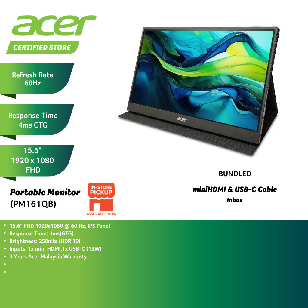 Acer PM161QB 15.6" FHD 60Hz Ultra Slim Portable Monitor ( Speaker, Mini ...