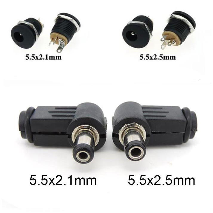 5.5 x 2.1mm DC Power male Female Socket DC Male Plug Connector Panel ...