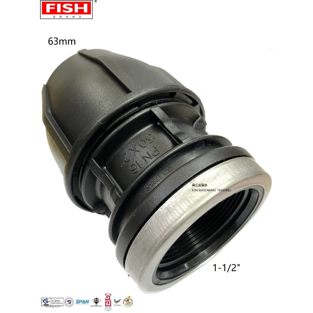 Brand Fish Push Fit PolyPropylene PN16 Compression Fittings 63mm x 1-1/ ...