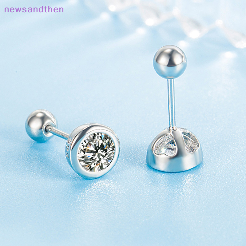 newsandthen Round Bead Zircon Thread Earrings For Women Screw-Buckle Ear Bone Nails Small Nice ...