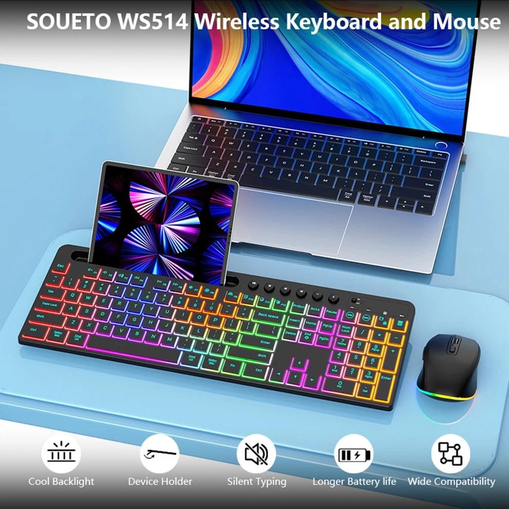 Wireless Keyboard and Mouse Combo with Backlit Full Size Ergonomic ...