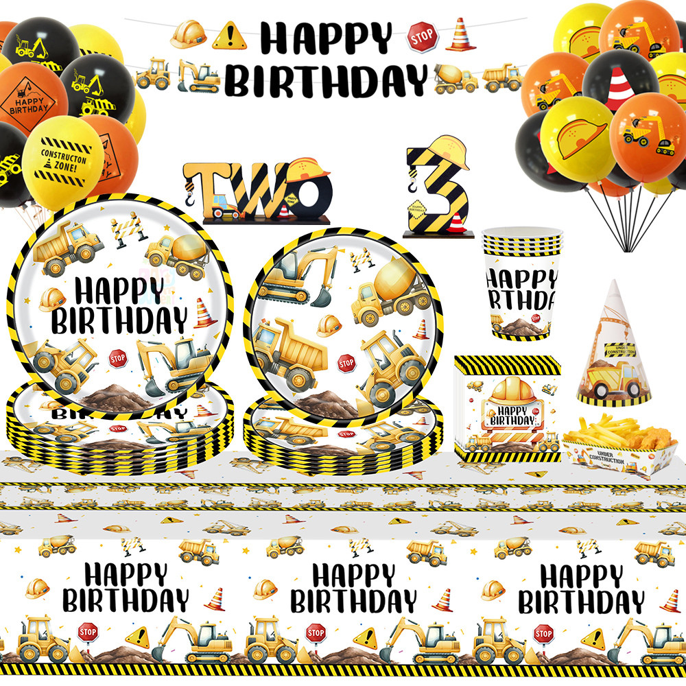 Excavator Vehicle Paper Plates Cups Dinnerware Set for Construction ...