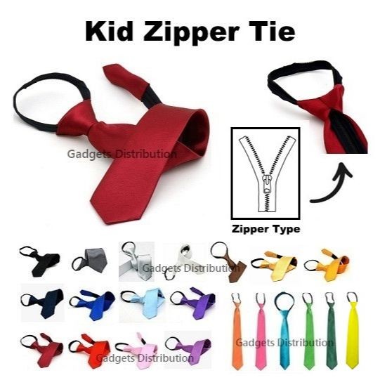 38cm x 5cm Kid Kids School Prefect Zipper Zip Necktie Neck Tie Tali ...