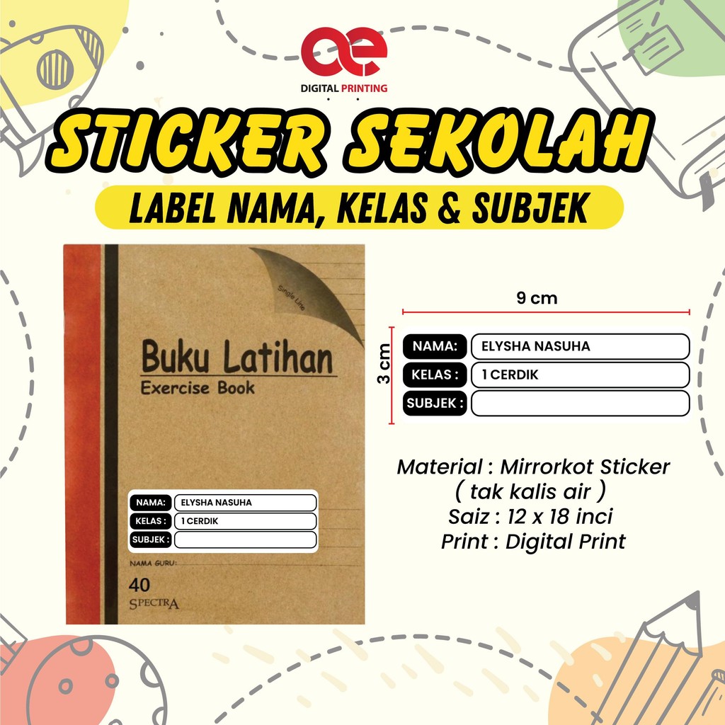 Label Sticker Buku Latihan 3 In 1 Nama,Kelas & Subjek | Shopee Malaysia