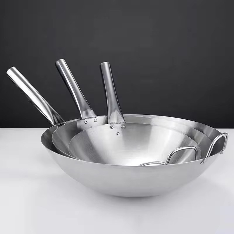 🇲🇾🐻26-40CM Single Handle Big Stainless Steel Wok, Kuali Keluli Tahan ...