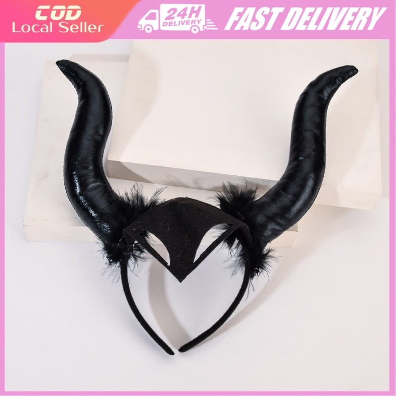 Black Maleficent Devil Horn Headband Evil Queen Witch Hair Hoop ...