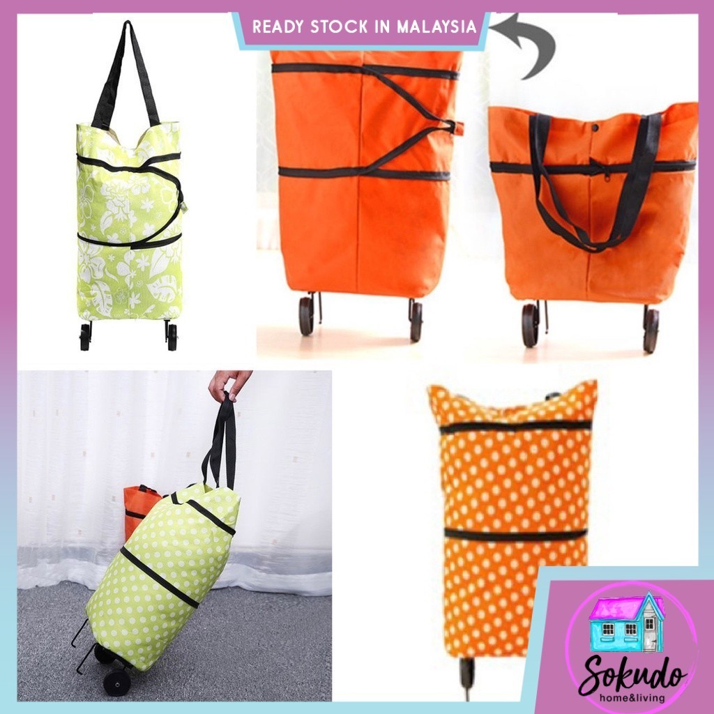 Foldable Shopping Trolley Nylon Bag Storage Wheels | Shopee Malaysia