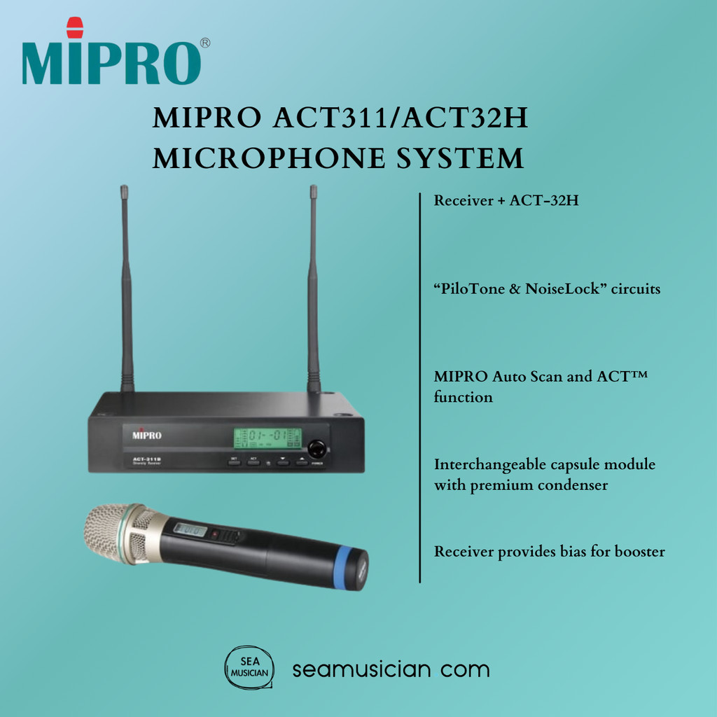 MIPRO ACT-311B+ACT-32H UHF TRUE DIVERSITY RECEIVER W/HANDHELD WIRELESS ...