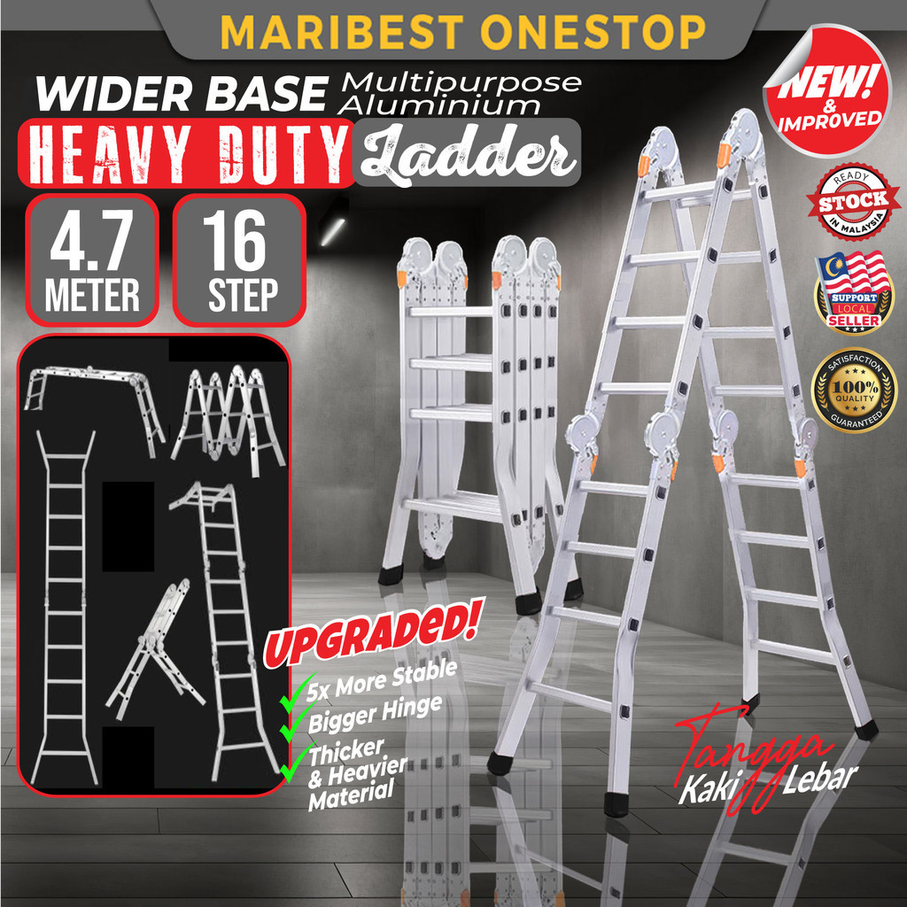 4.7M 16 Step Wider Base Heavy Duty Foldable Ladder Multipurpose ...