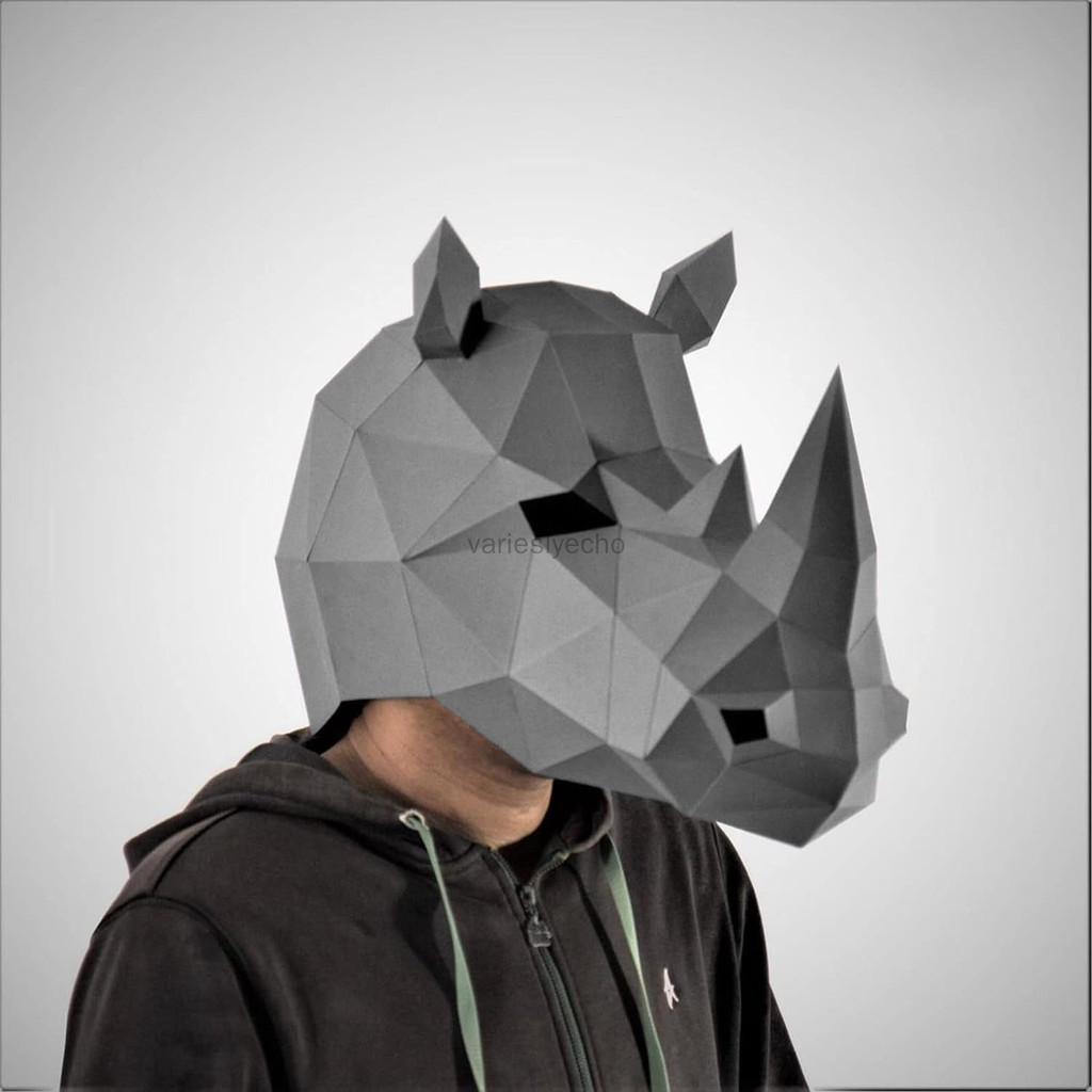 3D Head Mask, DIY Origami Paper Model, 3D Hippo Rhino Animal Headgear ...