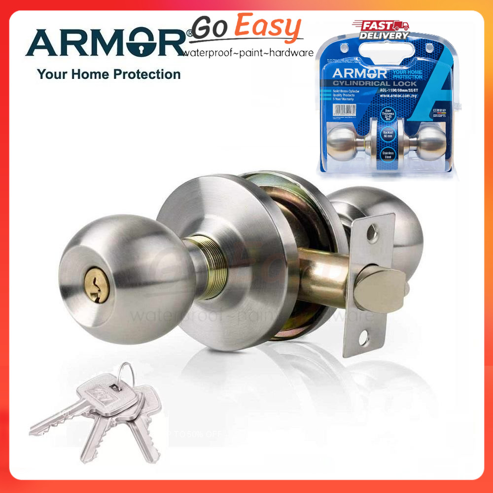 ARMOR ACL-1100 Stainless Steel Cylindrical Lock Knob c/w 60mm Latch ...