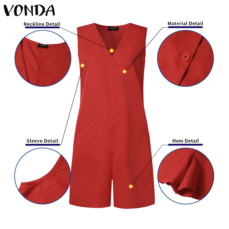 Vonda Women Korean Summer Sleeveless V Neck Back Button Knee Length ...