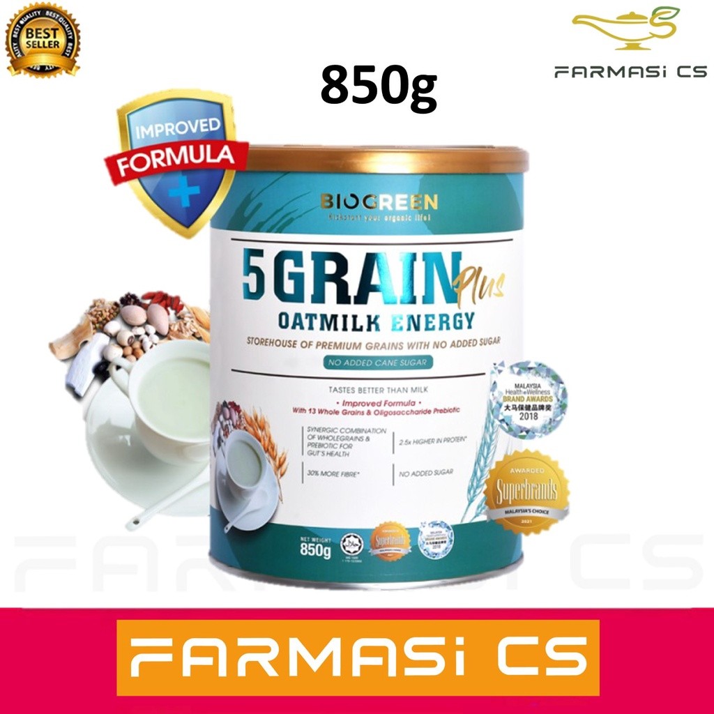 Biogreen 5 Grain Plus Oatmilk Energy No Added Cane Sugar 850g EXP:10/2026 [ improved formula ...