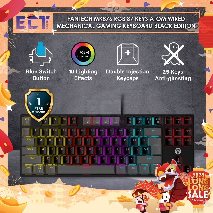 Fantech MK876 RGB 87 Keys Atom Wired Mechanical Gaming Keyboard Black ...