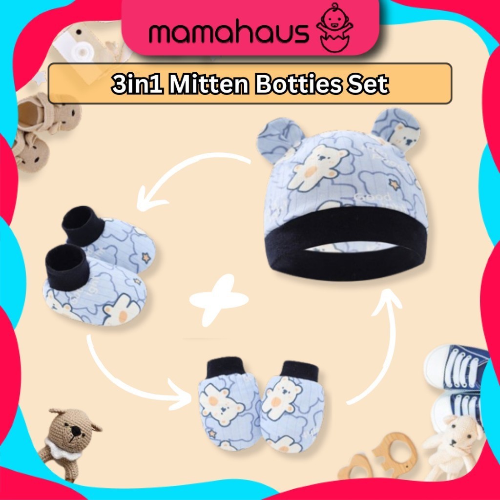 3 in 1 Baby Hat Mitten and Booties Set Newborn Baby Cute Cartoon Mitten ...