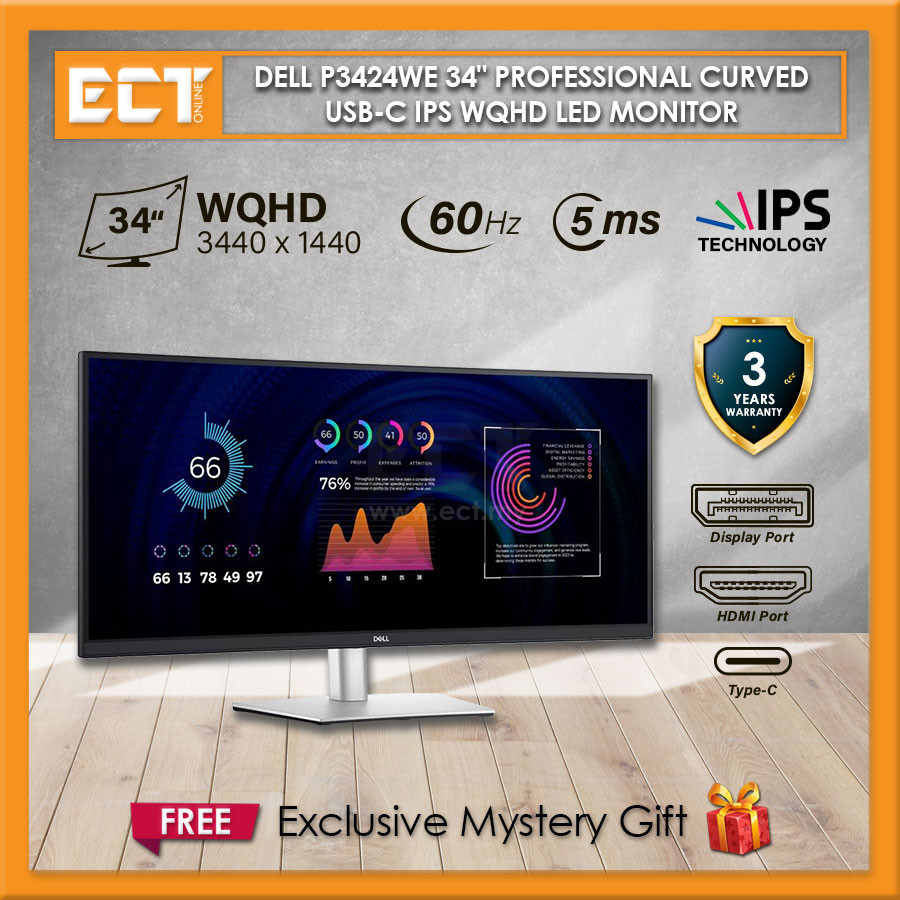 Dell P3421W P3424WE 34" Professional Curved USB C IPS WQHD LED Monitor ...