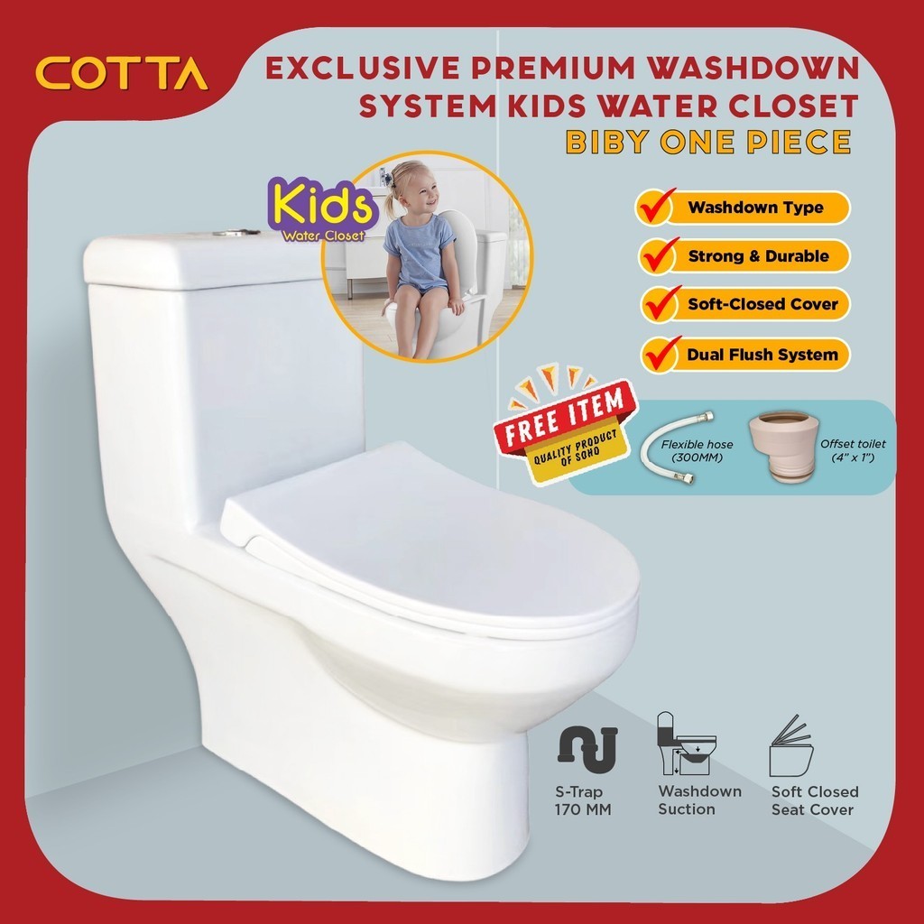 COTTA Biby Kids Water Closet Toilet Bowl One Piece Mangkuk Tandas Bathroom Tandas Budak Wash ...