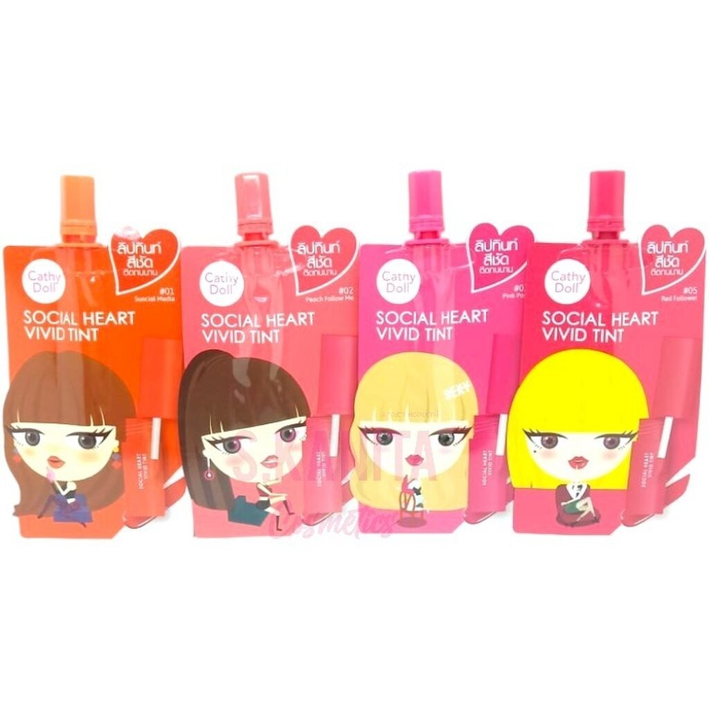 Cathy Doll Social Heart Vivid Tint Katy Liptint [2g Sachet] | Shopee ...