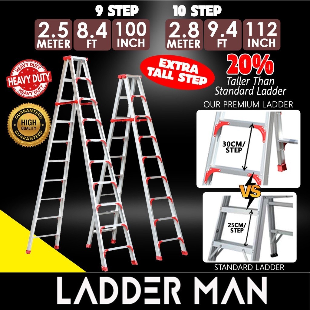 9/10 Step Ladderman Extra Tall Aluminium Double Sided Ladder Multi ...