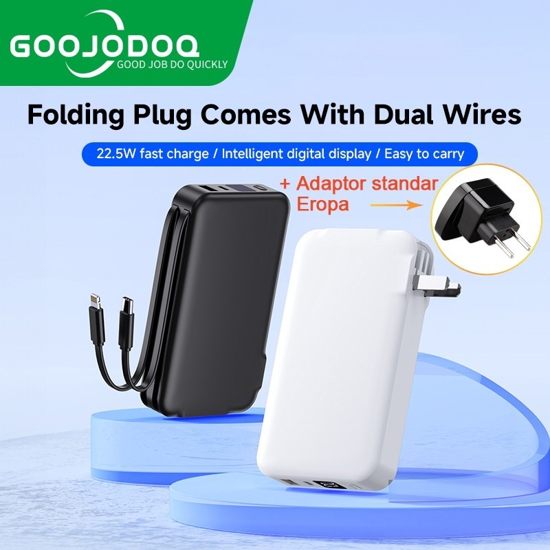 Goojodoq Power Bank 12000mAh 22.5W Folding Plug Equipped with Two-Wire ...