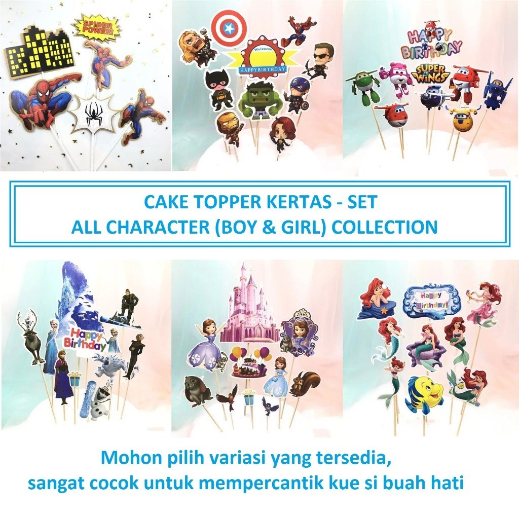 Cake TOPPER Paper SET CHARACTER CARTOON SUPER HERO DISNEY PRINCESS ELSA ...