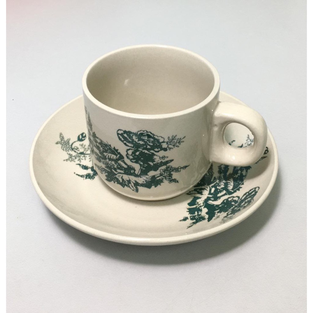 Vintage Kopitiam Cup / Traditional Chinese Floral Green Flower Cup and ...
