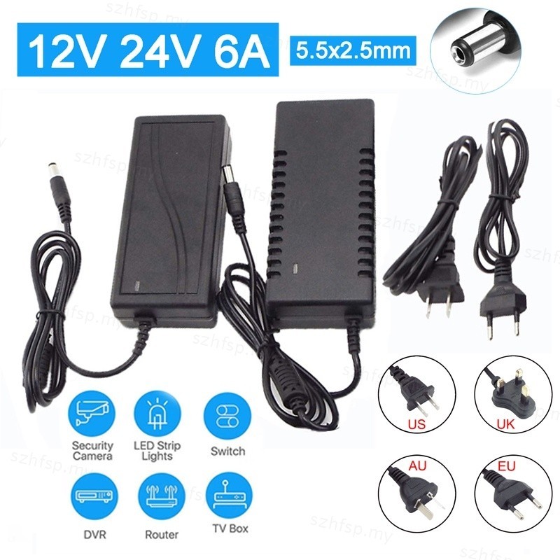 Universal Transformer DC 12V 24V 6A Power Adapter AC 110V 240V Charger ...