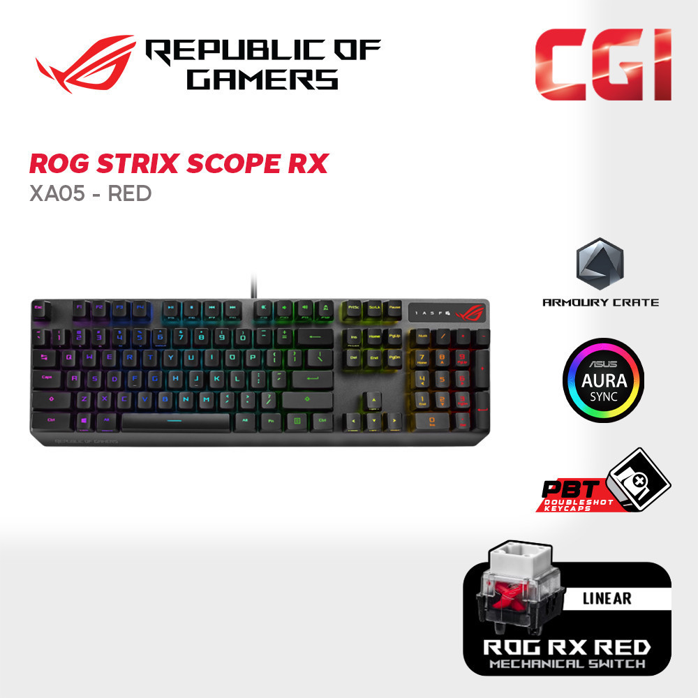Asus XA05 ROG Strix Scope RX Red Mechanical Switches IP56 USB-C RGB ...