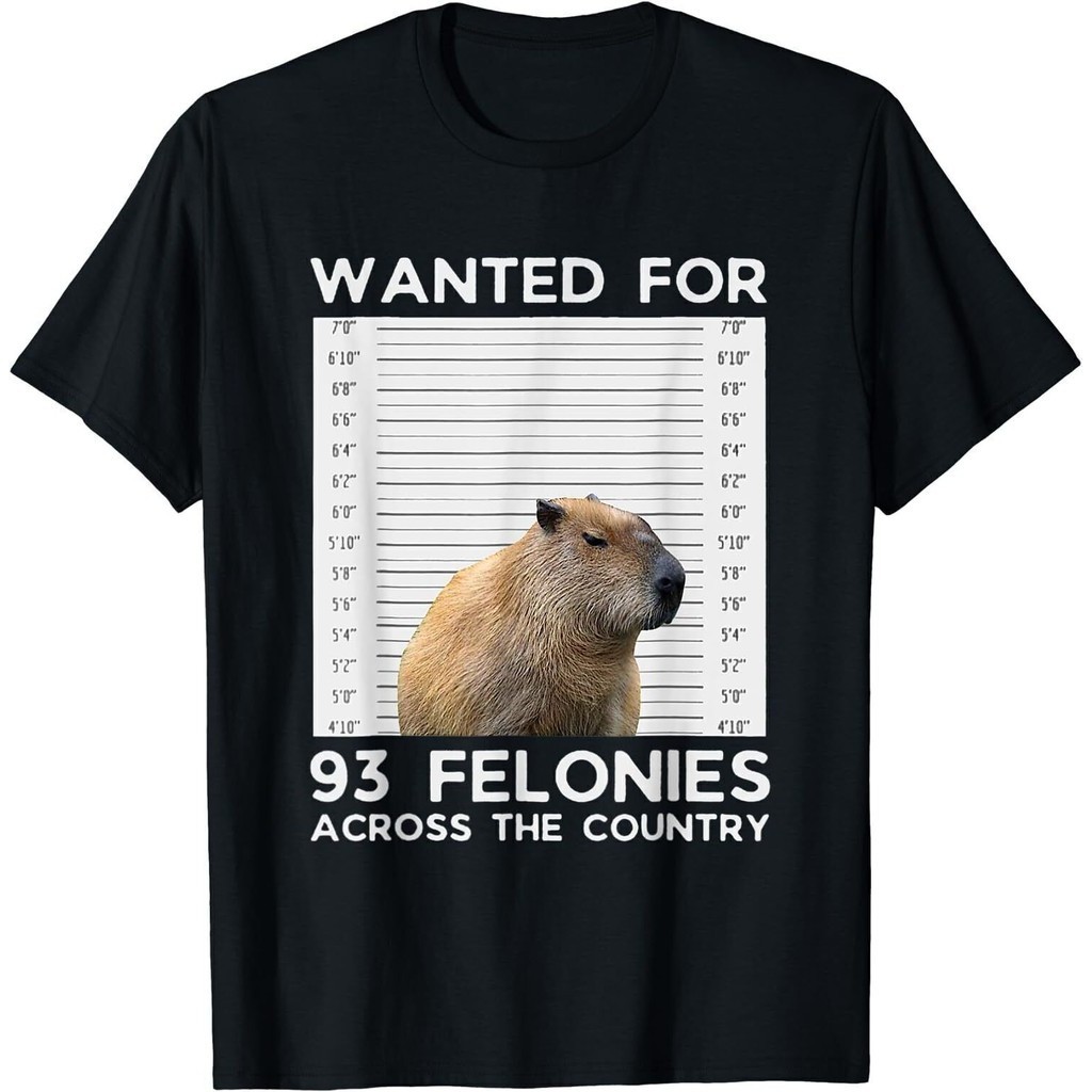 Wanted Capybara Mugshot For 93 Felonies Across The Country T-Shirt ...