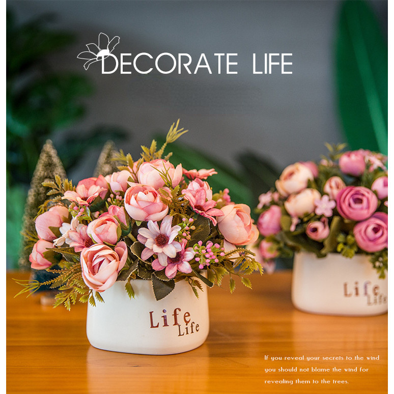 Artificial Potted Flowers Fake Flower in Pot Desktop Decoration Indoor ...
