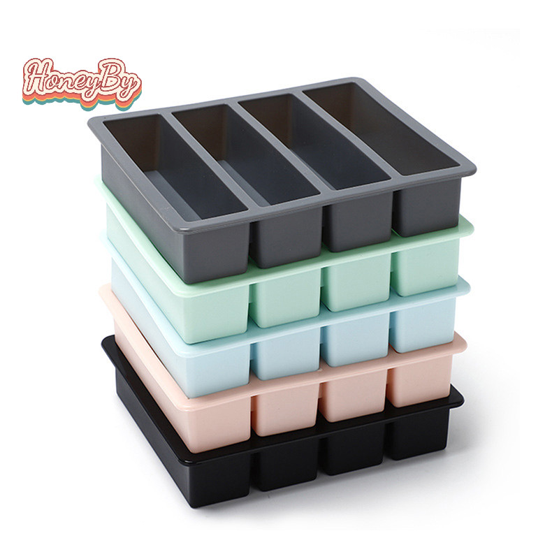 honeybird 1Pc 4 Grid Long Strip Silicone Ice Cubes Square Tray Mold DIY ...