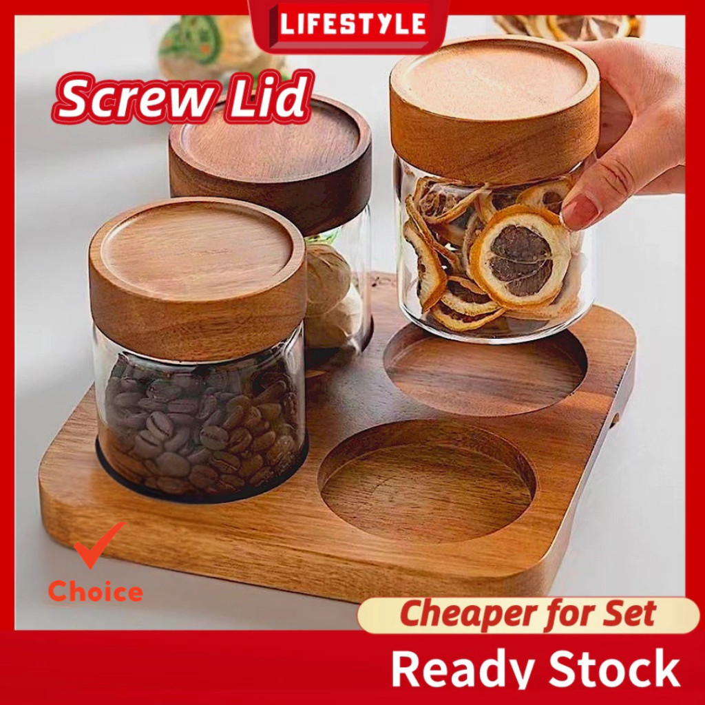 Balang kuih raya kaca lutsinar Screw Lid Glass Jar Airtight Spice Food ...