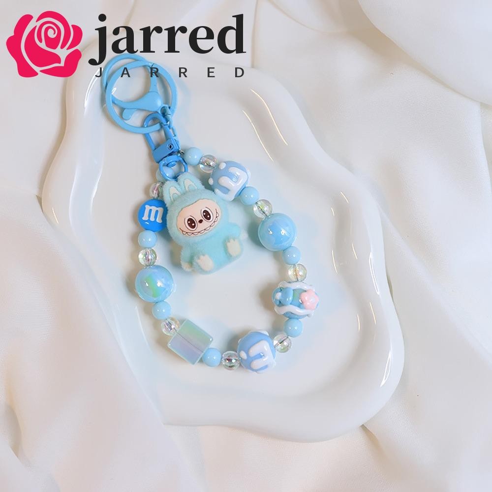 JARRED Flocking Labubu Key Ring, Silica Gel Plush Ball Sit Down Labubu ...