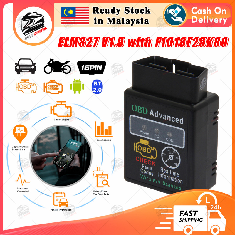 ELM327 OBD2 Scanner Bluetooth 2.0 Car Diagnostic Tool for Honda Yamaha Proton Perodua Motorcycle ...