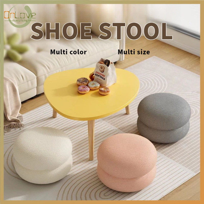 Living room small stool lamb velvet stool household round stool ...