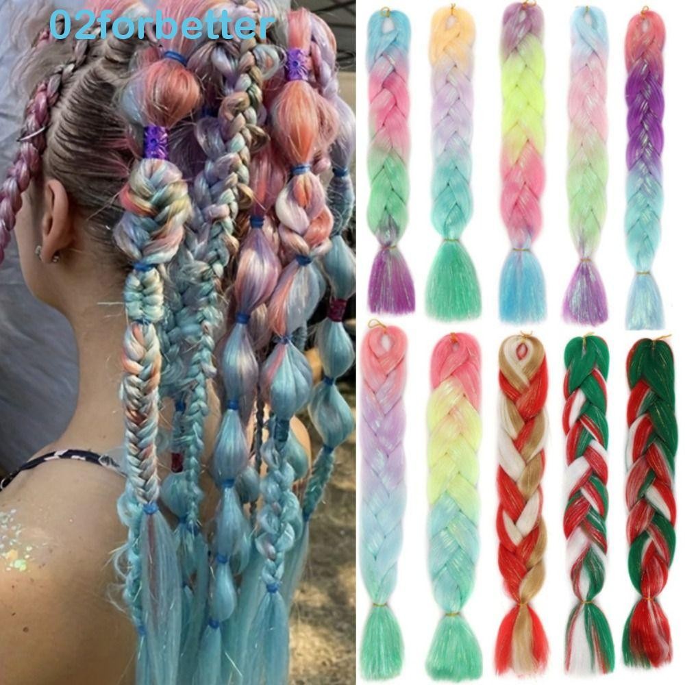 FORBETTER Colored Braiding Hair, Synthetic Rainbow Glitter Jumbo Braids ...