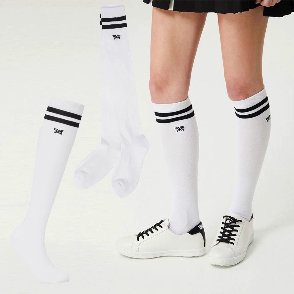 Premium Black White Socks Long Tube Stripes jk Preppy Calf Slimmer Look ...