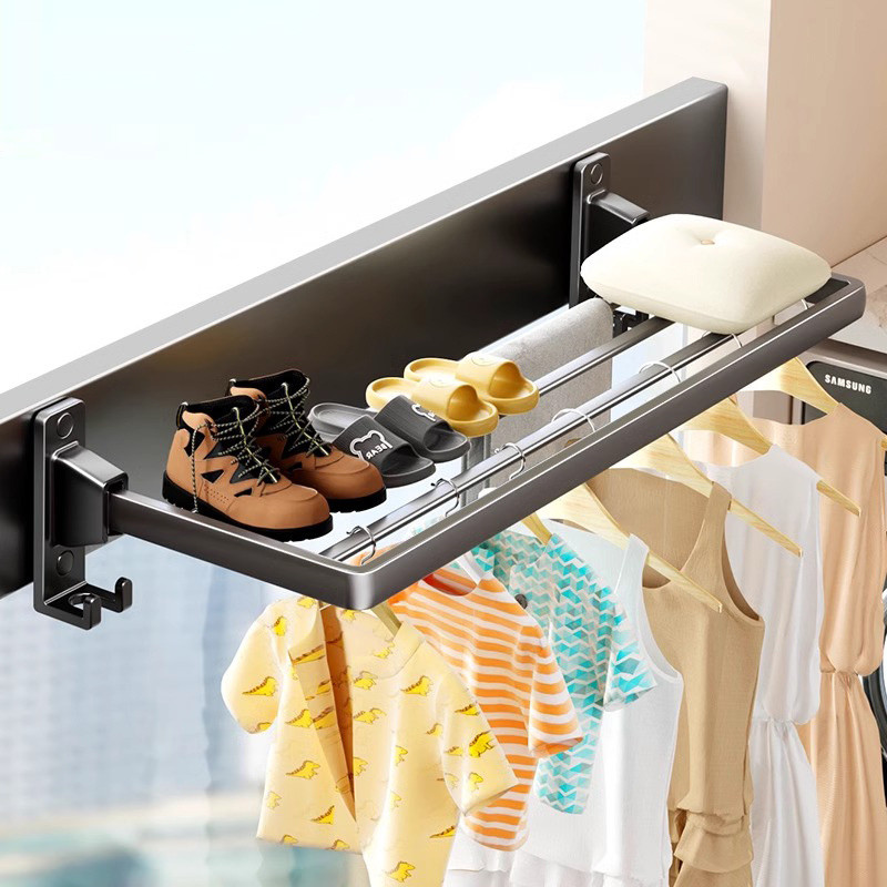 Balcony Foldable Drying Rack Perforation-Free Wall-Mounted Drying Rack ...