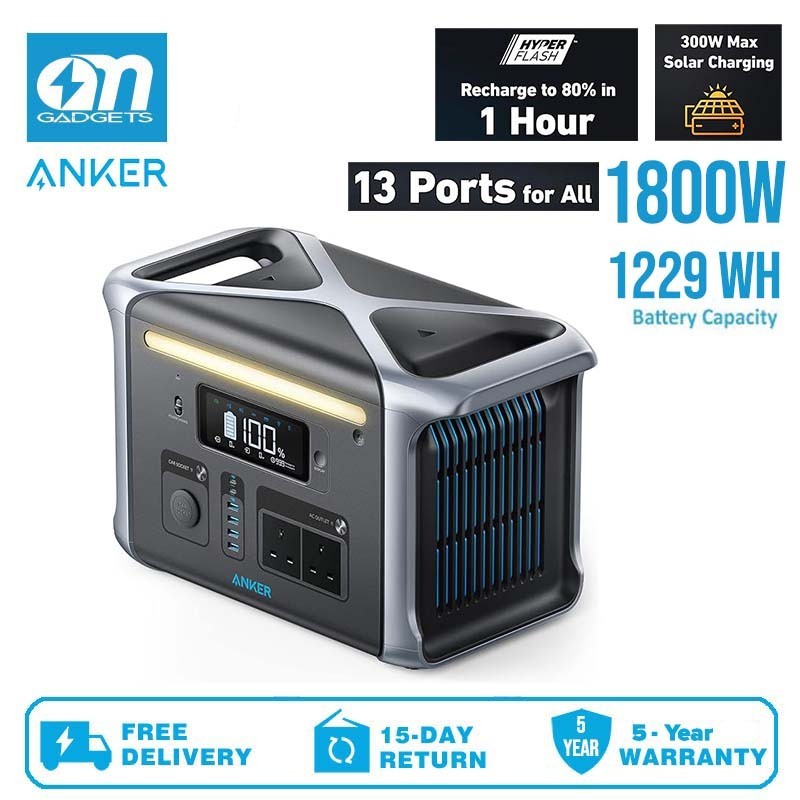 Anker A1770 SOLIX F1200 Portable Power Station, PowerHouse 757, 1800W ...