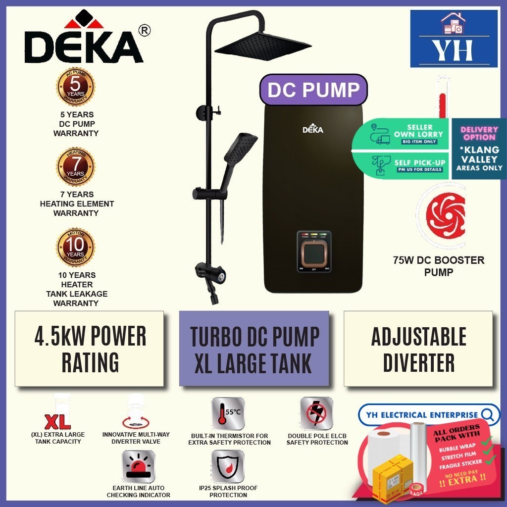 Deka 4.5kW Turbo DC Pump Instant Water Heater with Rain Shower and Diverter AQUAS 88TRS (MG ...