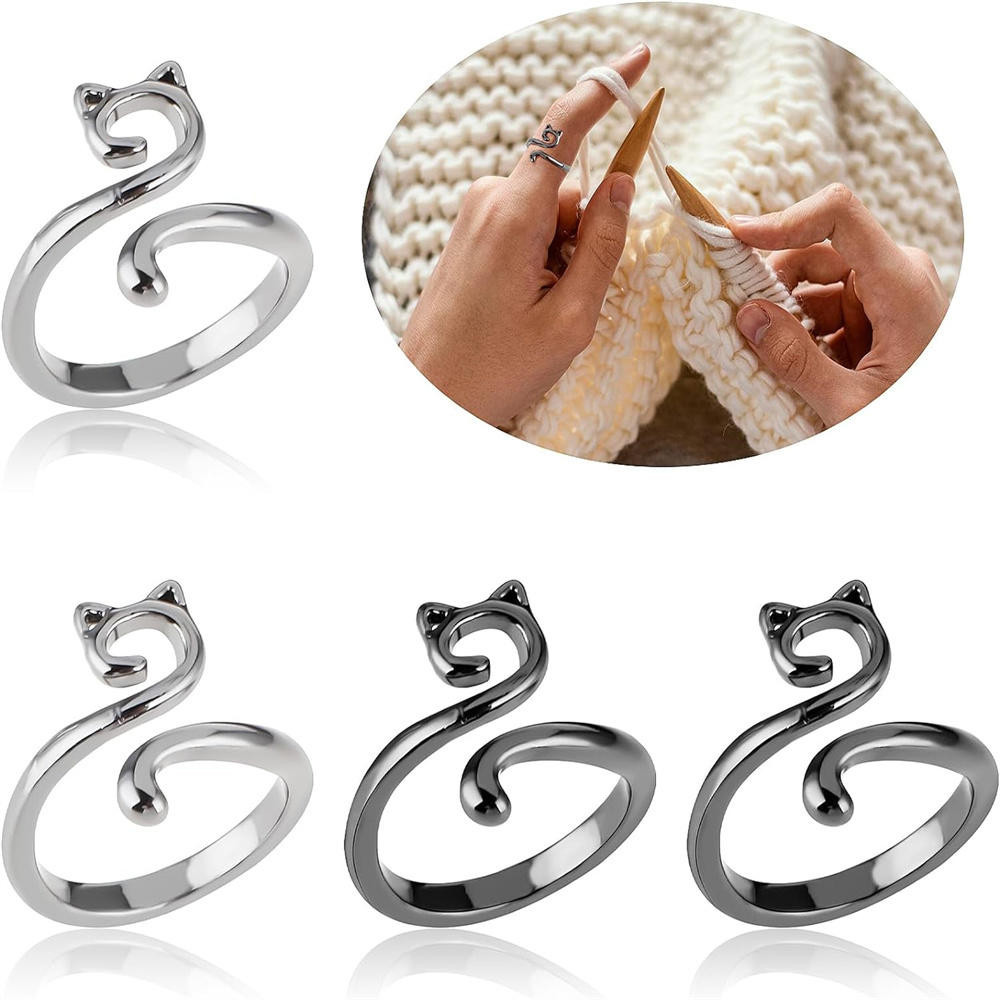 Knitting Crochet Loop Ring For Fingers Metal Open Yarn Guide Crochet ...