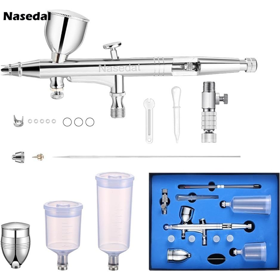 Nasedal Airbrush Kit Udpated Drop in Nozzle Air Brush Dual-Action 5cc ...