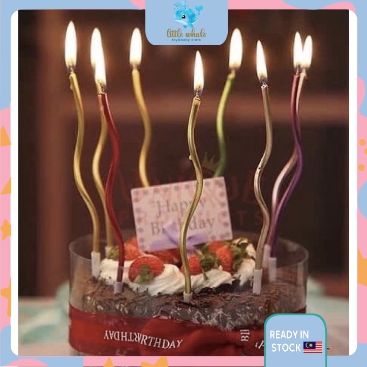 🐳6pcs Ins Twist Chrome Candle Lilin Kek Hari Jadi 新款曲线蜡烛生日快乐蛋糕装饰蜡烛彩色蛋糕 ...