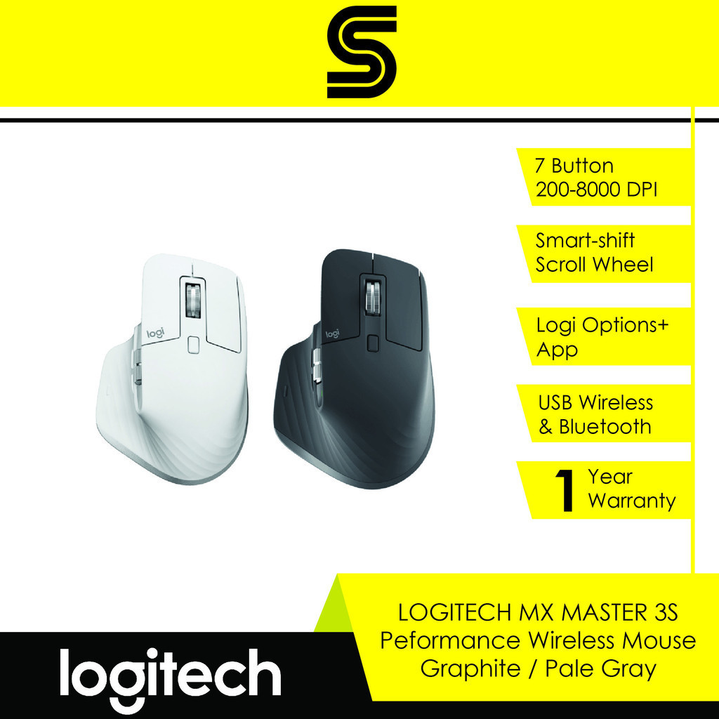 LOGITECH MX Master 3S Wireless Mouse (Graphite, Pale Grey) | Shopee ...