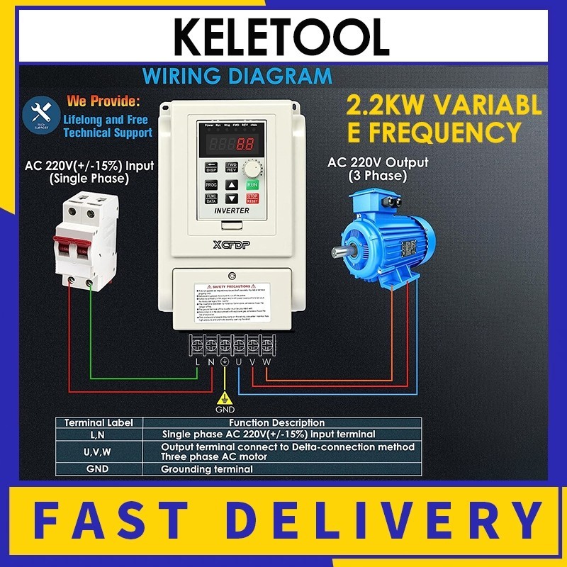 Variable Frequency Drive Inverter AC Drive Single Phase VFD 3 Outlets ...