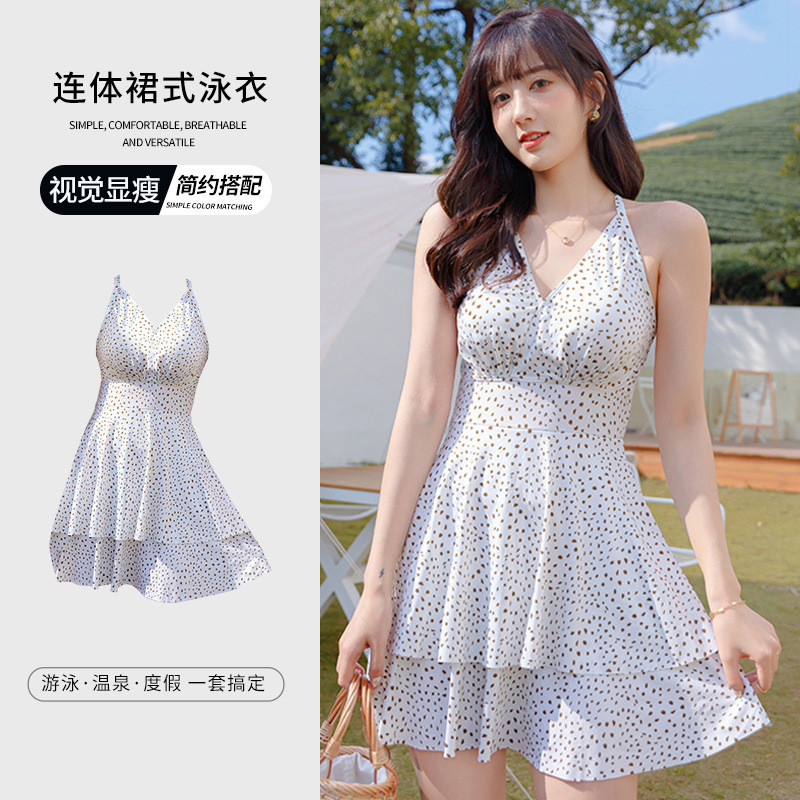 One-Piece Swimsuit Women's Fashion Polka-Dot Slim-Fit Skirt ...